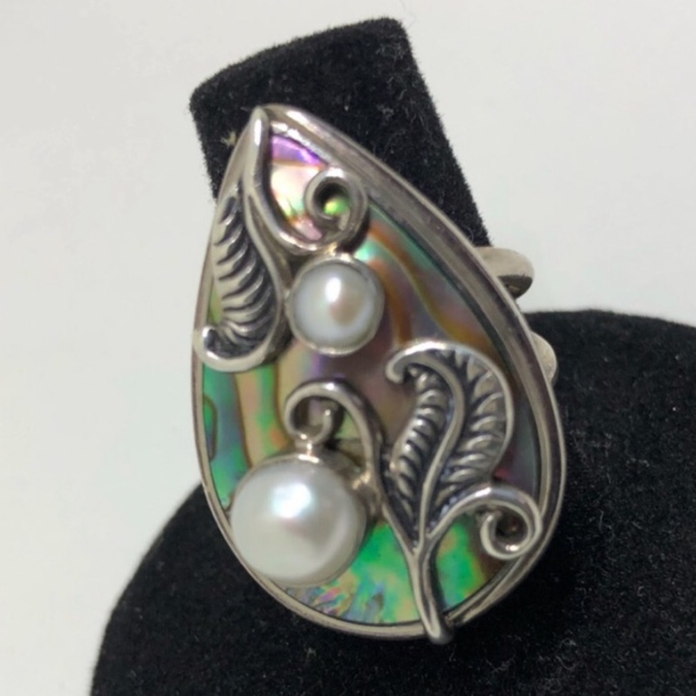 Meran Bali Sterling Silver Abalone & Pearl Ring - Gem